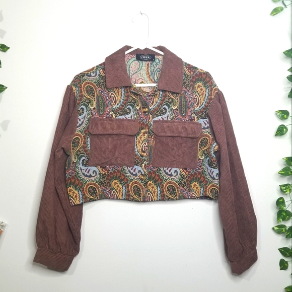 Cider | Jackets & Coats | Cider Corduroy Paisley Small Womens Patchy Cropped Jacket Puffed ...